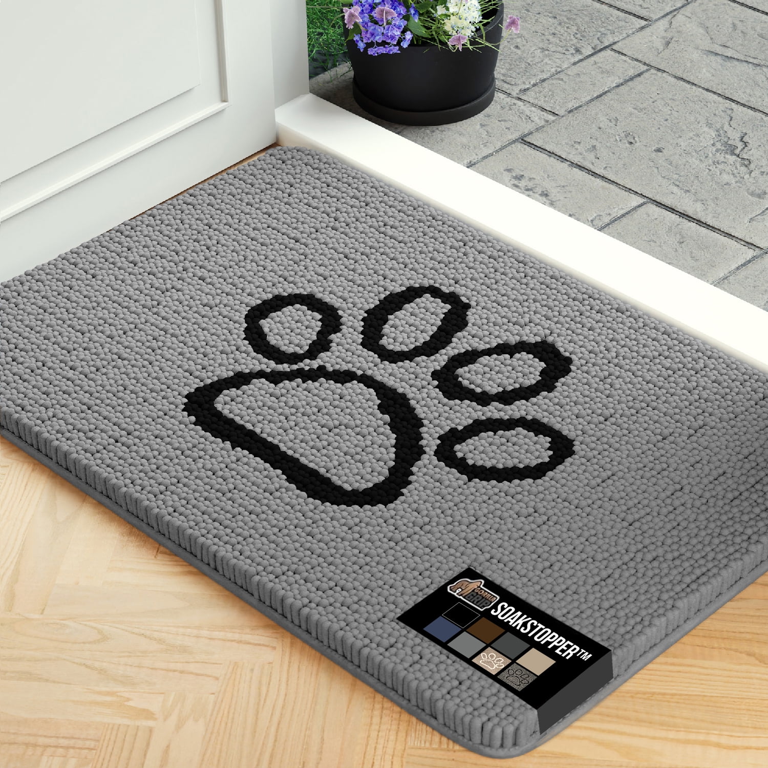 GORILLA GRIP Ultra Absorbent Grippy Doormat for Muddy Dog Paws, 35x24 ...