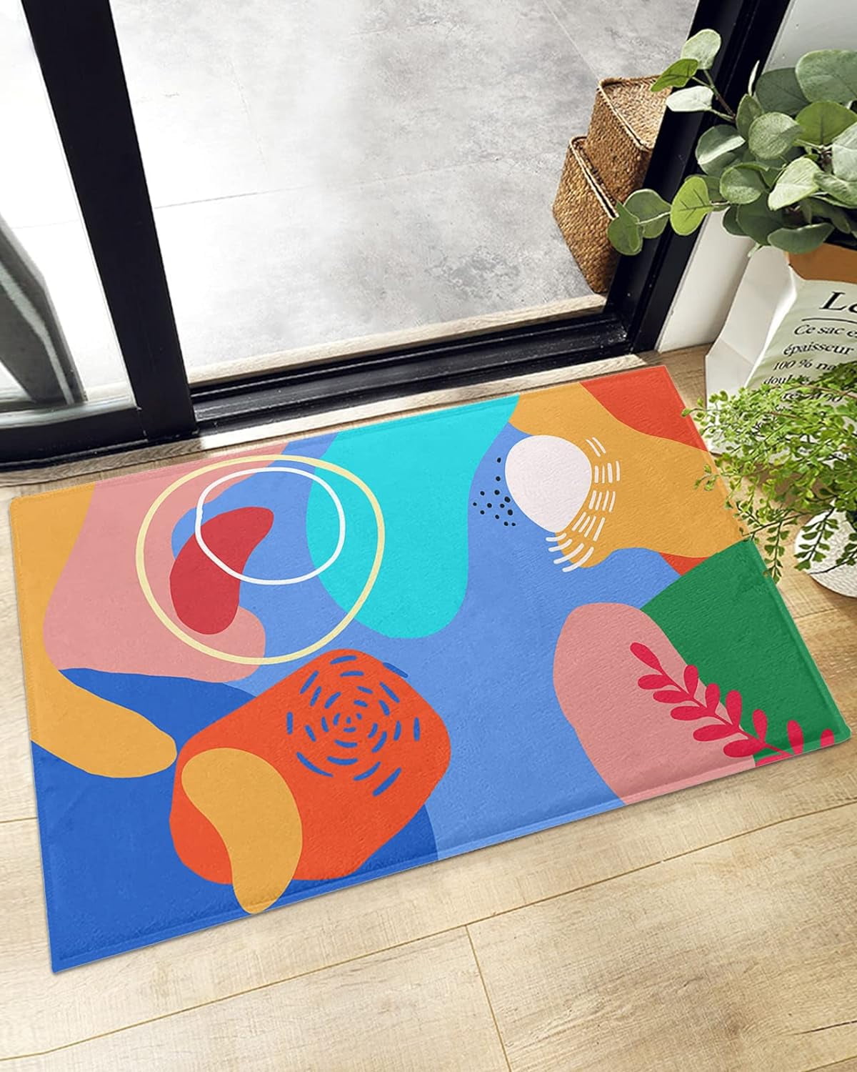 Indoor Doormat Bohemian Geometric Morandi Abstract Art Leaf,Shaggy ...