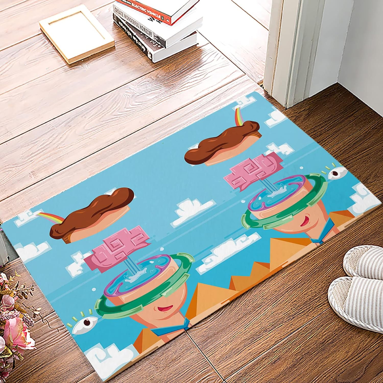 Indoor Doormat Entryway Rugs Cartoon Cup Rainbow Pyramid Graffiti Blue ...