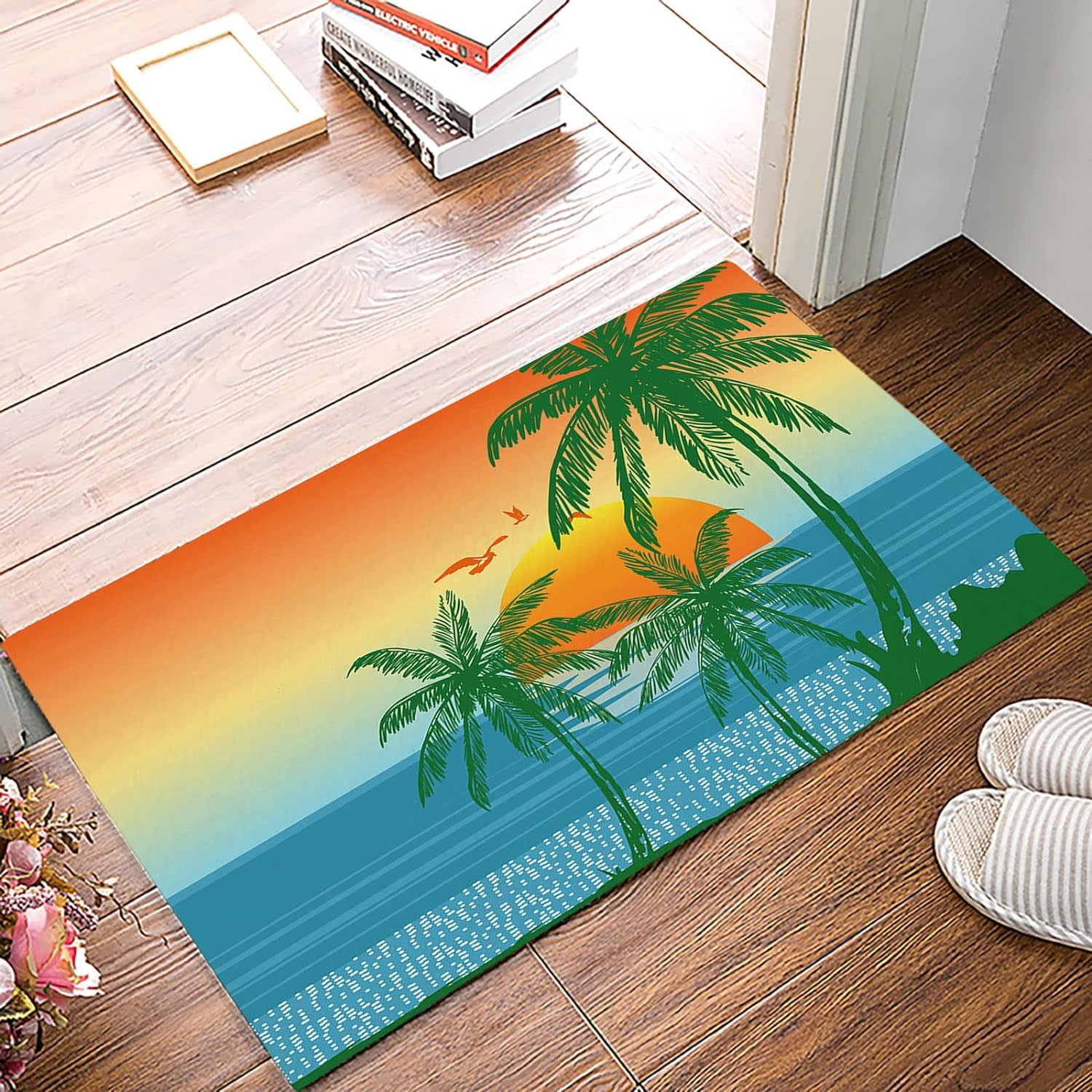 Indoor Doormat Entryway Rugs Ocean Coconut Trees and Seagulls Landscape ...