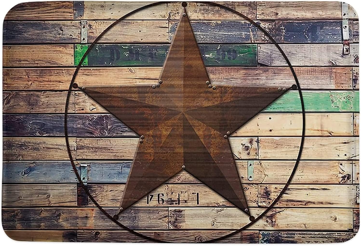Indoor Doormat,Front Back Door Mats with Non Slip Backing,Vintage Rustic Texas Star Wooden Board ...