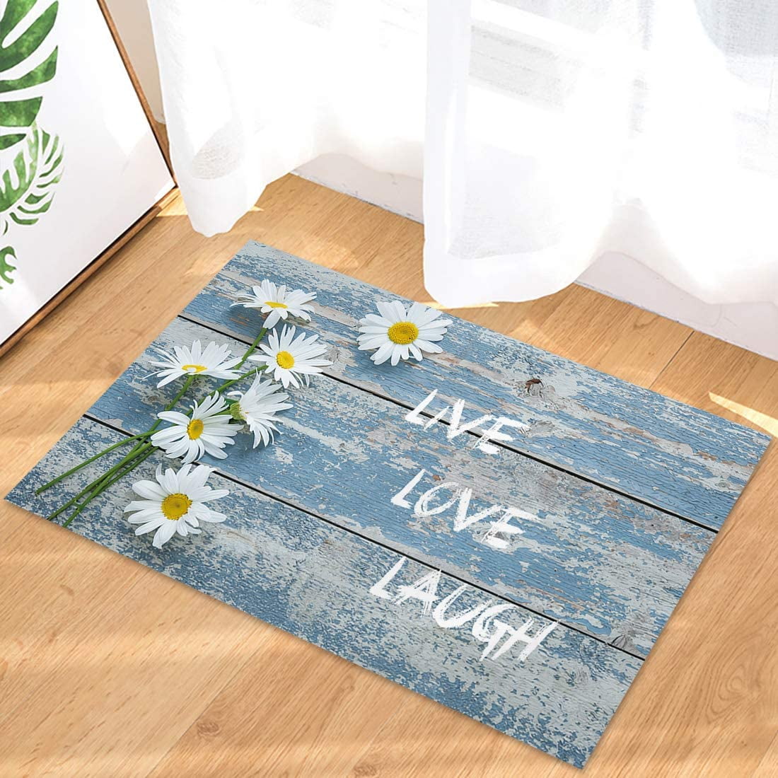 Indoor Doormat Front Door Welcome Mat Farm Field Dreamy Daisy Blue ...
