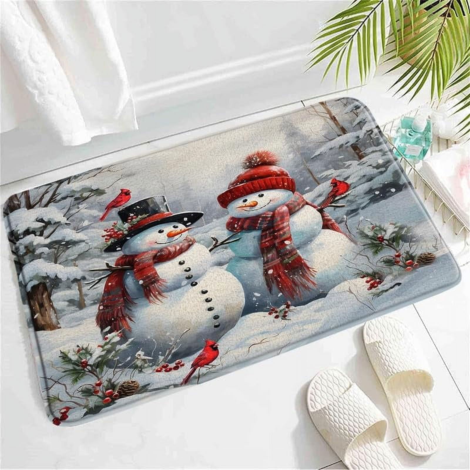 Indoor Doormat Winter Bird Pine Tree Branch Berry Snowflake Retro ...