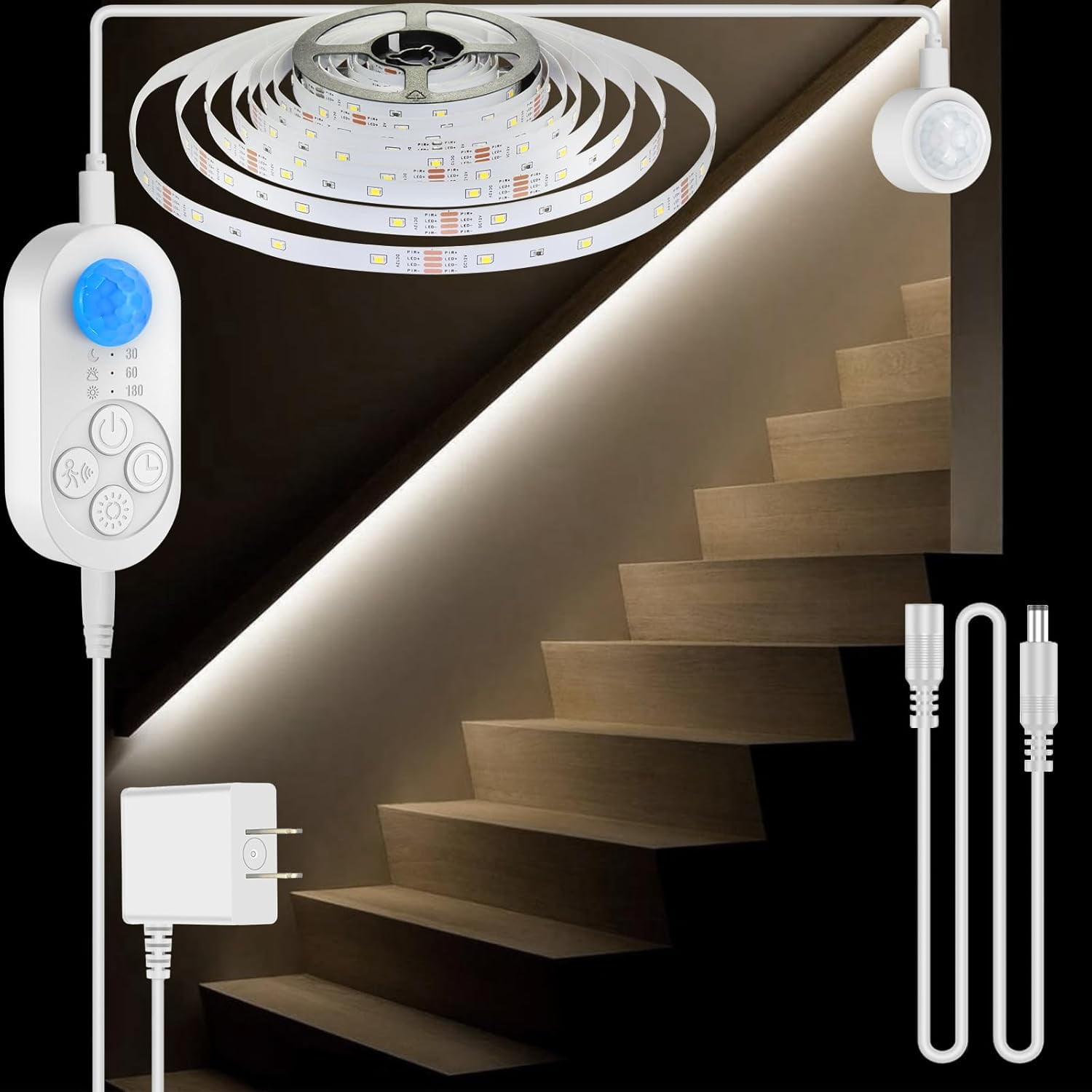 Indoor Dual Motion Sensor Light - Plug-in LED Stair Light Strip with ...