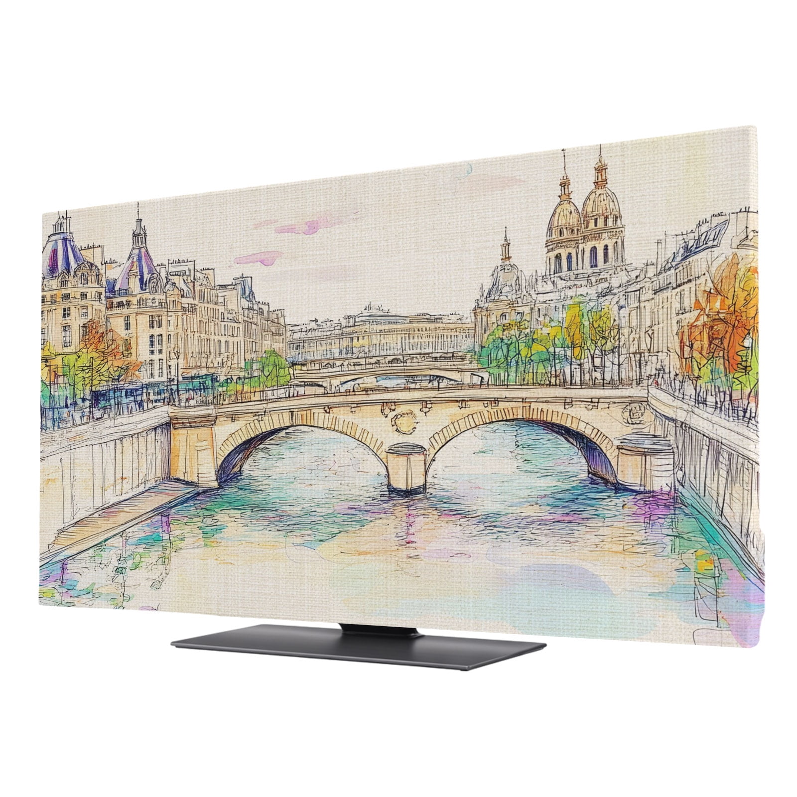 Indoor Elastic TV Cover, Beige Blue Building Dust Proof TV Screen ...