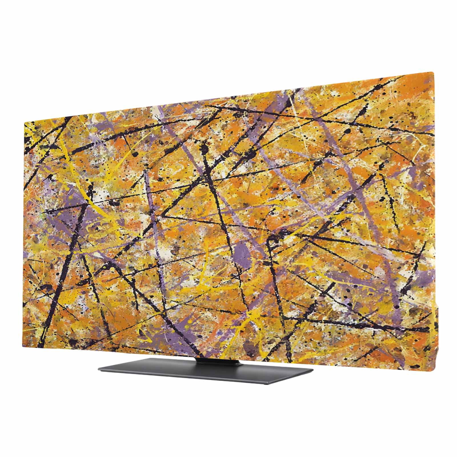 Indoor Elastic TV Cover, Purple Yellow Geometric Dust Proof TV Screen ...
