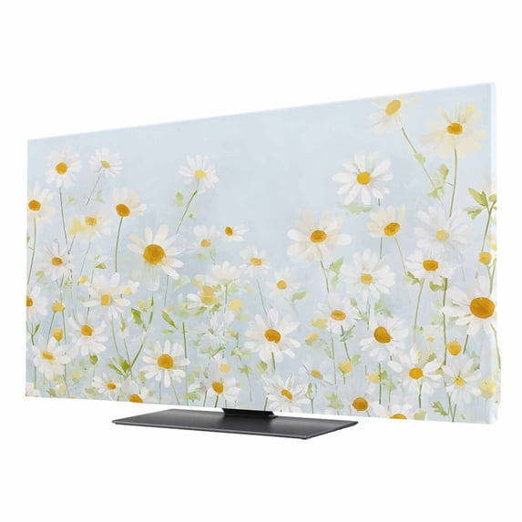 Indoor Elastic TV Cover, White Daisy Dust Proof TV Screen Slipcover ...