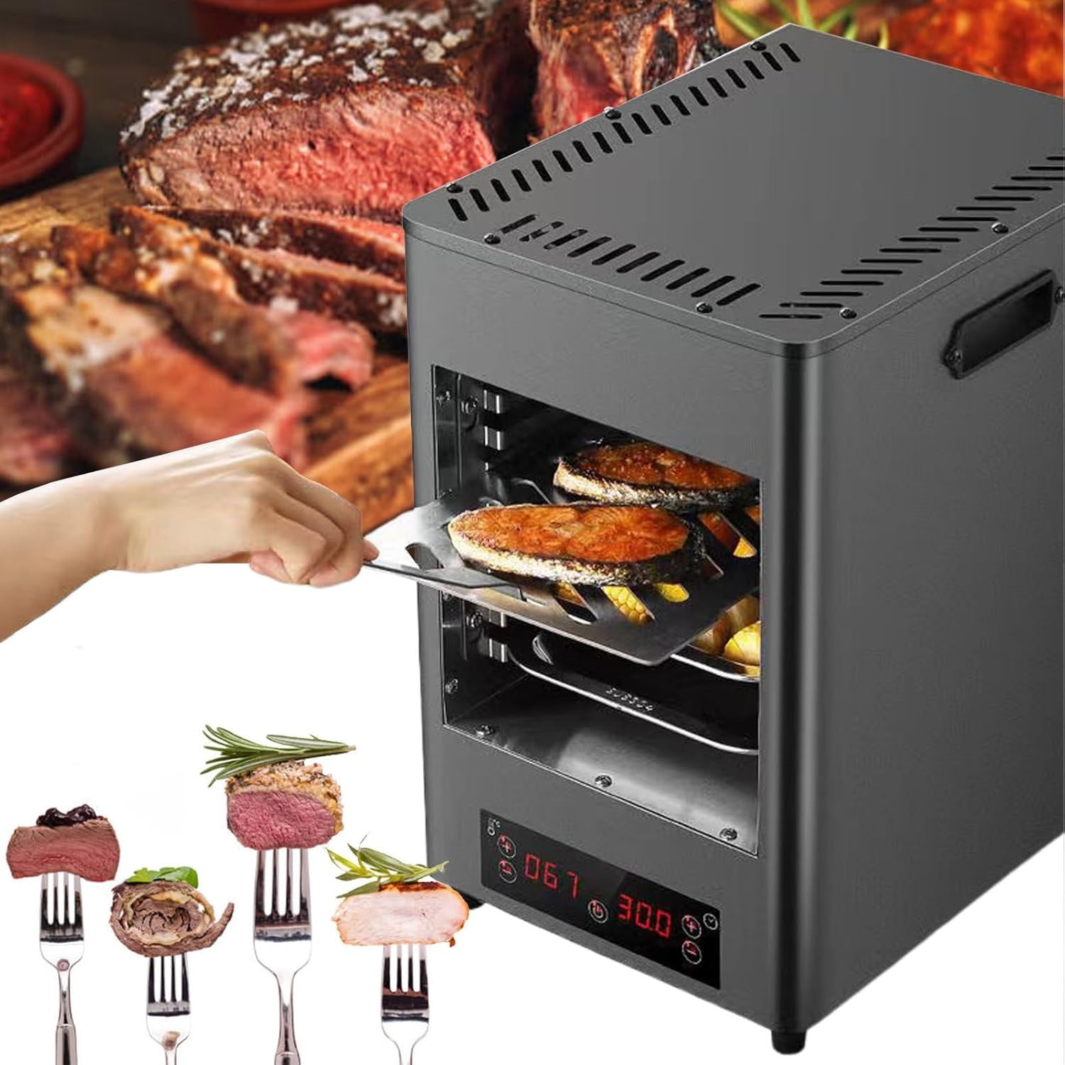 Indoor Electric Steak Grill,8-Layer Portable Countertop Oven with 30 ...