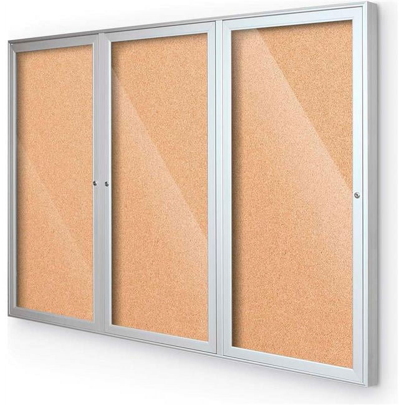 Indoor Enclosed Bulletin Board with 3 Door & Silver Aluminum Frame ...
