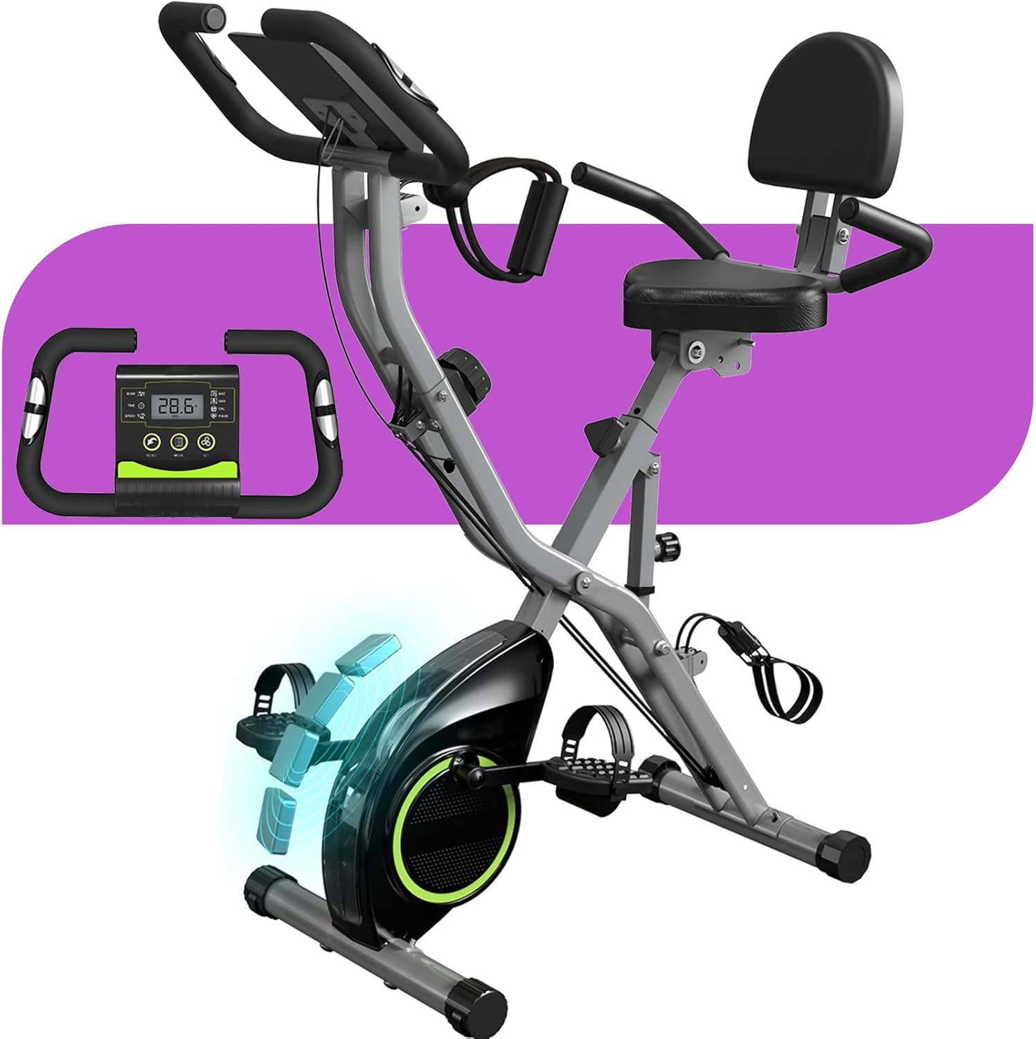 Indoor Exercise Bike for Seniors, 5 IN 1 Foldable Stationary Bike with Tri-Position Ride, 300LBS ...