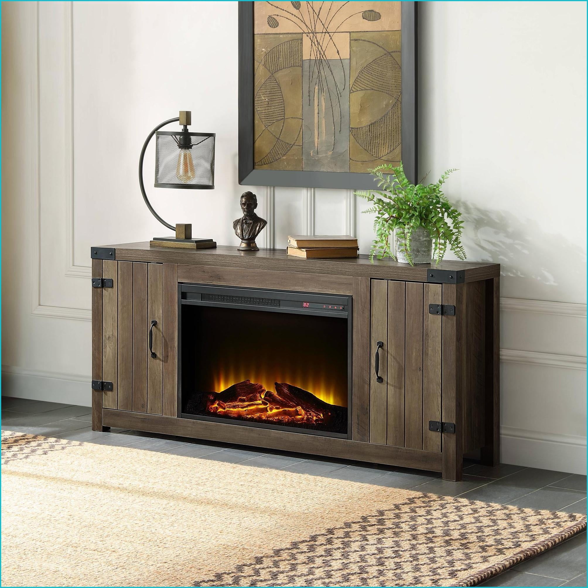 Indoor Fireplace TV Stand, Walnut Brown Finish, 54.5in Wide with ...