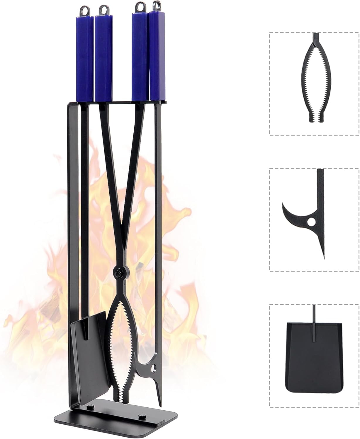 Indoor Fireplace Tools Set, 28" Fire Poker Tongs and Shovel, Wrought ...