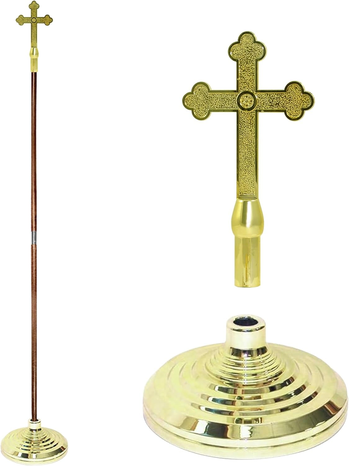 Super Tough Indoor Flag Pole kit 8ft -Fancy Cross Plastic -Gold Texture ...