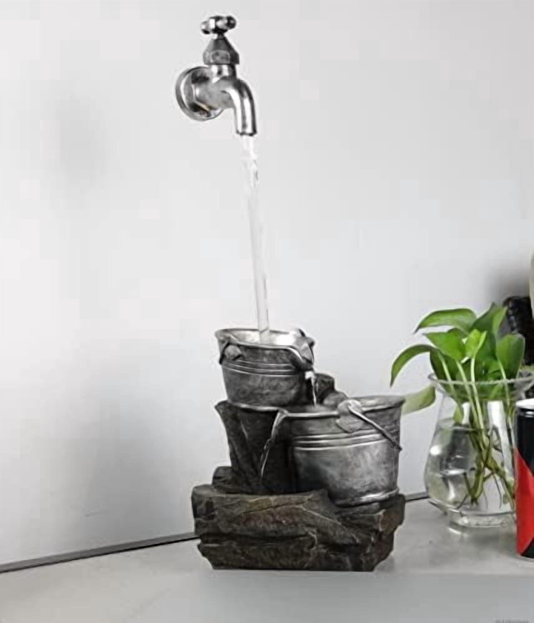 Indoor Floating Faucet and Barrel Tabletop Fountain with LED Light ...