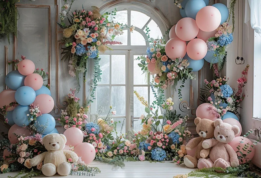 Indoor Flower Windows Bear Balloon Kdis Birthday Cake Smash Portrait r ...