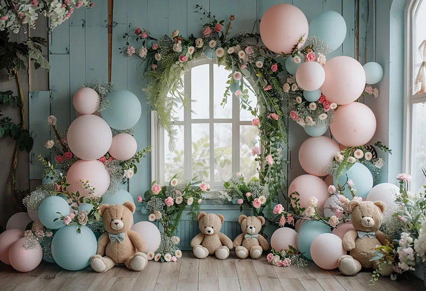 Indoor Flower Windows Bear Balloon Kdis Birthday Cake Smash Portrait r ...