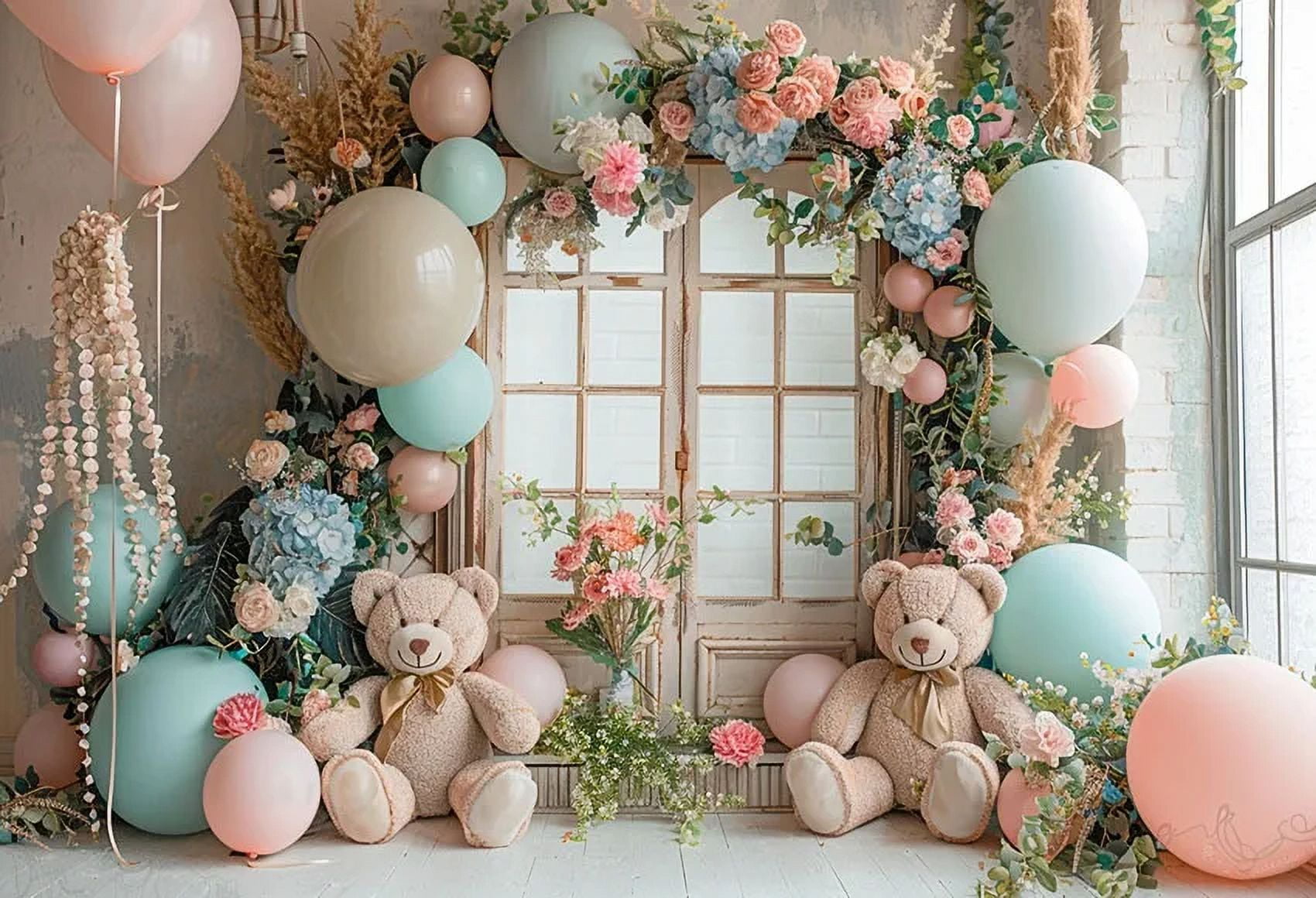 Indoor Flower Windows Bear Balloon Kdis Birthday Cake Smash Portrait r ...