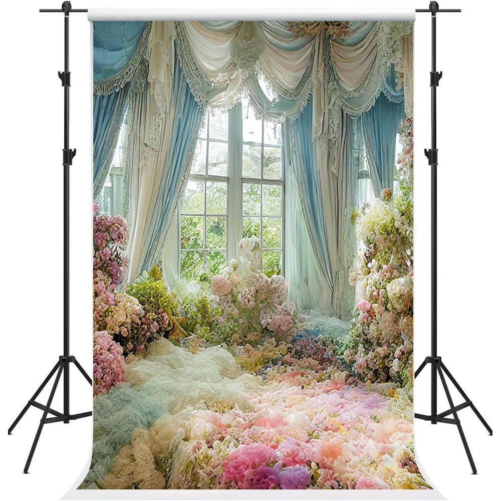Indoor Flowers Windows Curtain Girl Birthday Party Adults Portrait r ...