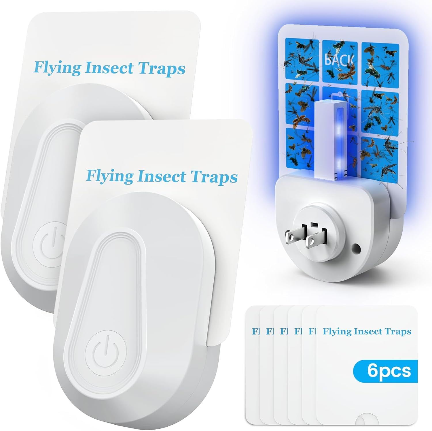 Indoor Fly Trap Plug-in Insect Traps 2 Devices with 6 Refills Fruit Fly ...