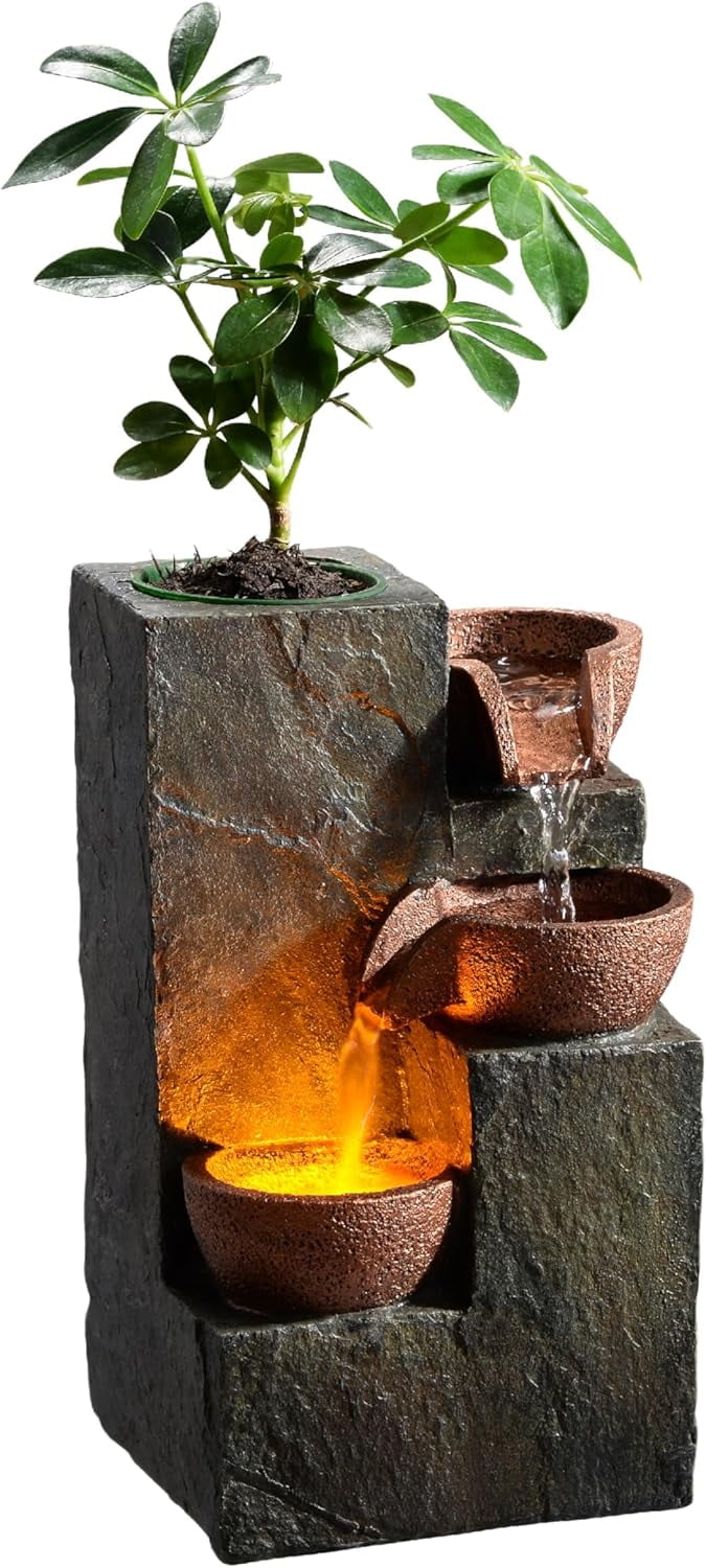 Indoor Fountain Waterfall Tabletop Elegant 3-Tier Rock Garden Home ...