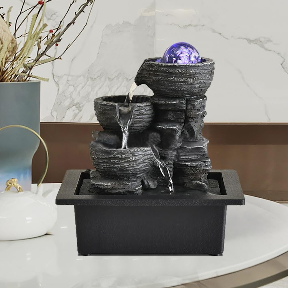 Indoor Fountains Tabletop Water Fountain with LED Lights Portable ...
