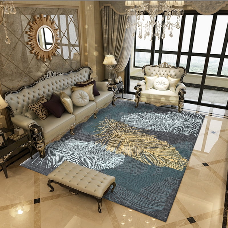 Indoor Gold White Leaves Rug, Easy Cleaning, Non Shedding, Bed Room ...