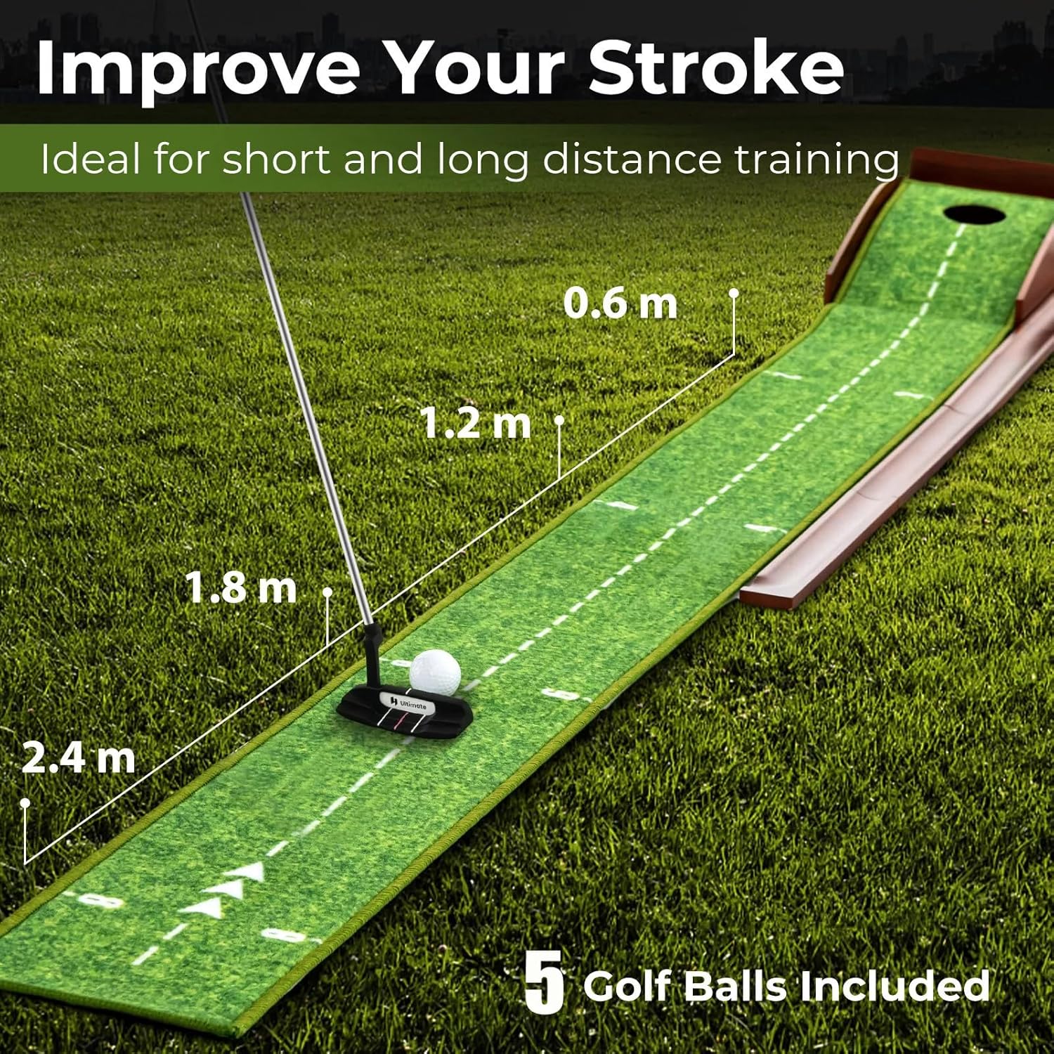 Indoor Golf Putting Mat with Putter & 5 Golf Balls, Auto Ball Return ...