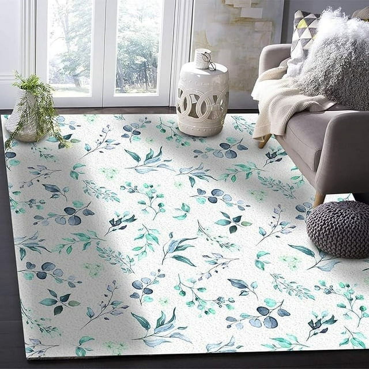 Indoor Green Leaves Rug, Easy Cleaning, Non Shedding, Bed Room, Living ...