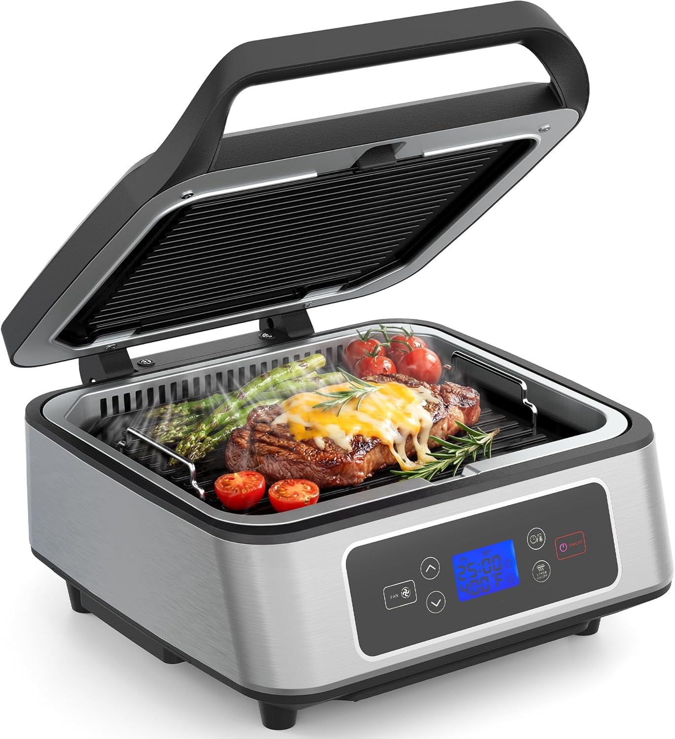 Indoor Grill, 1300W Smokeless Grill with Auto-Lift, Electric Griddle ...