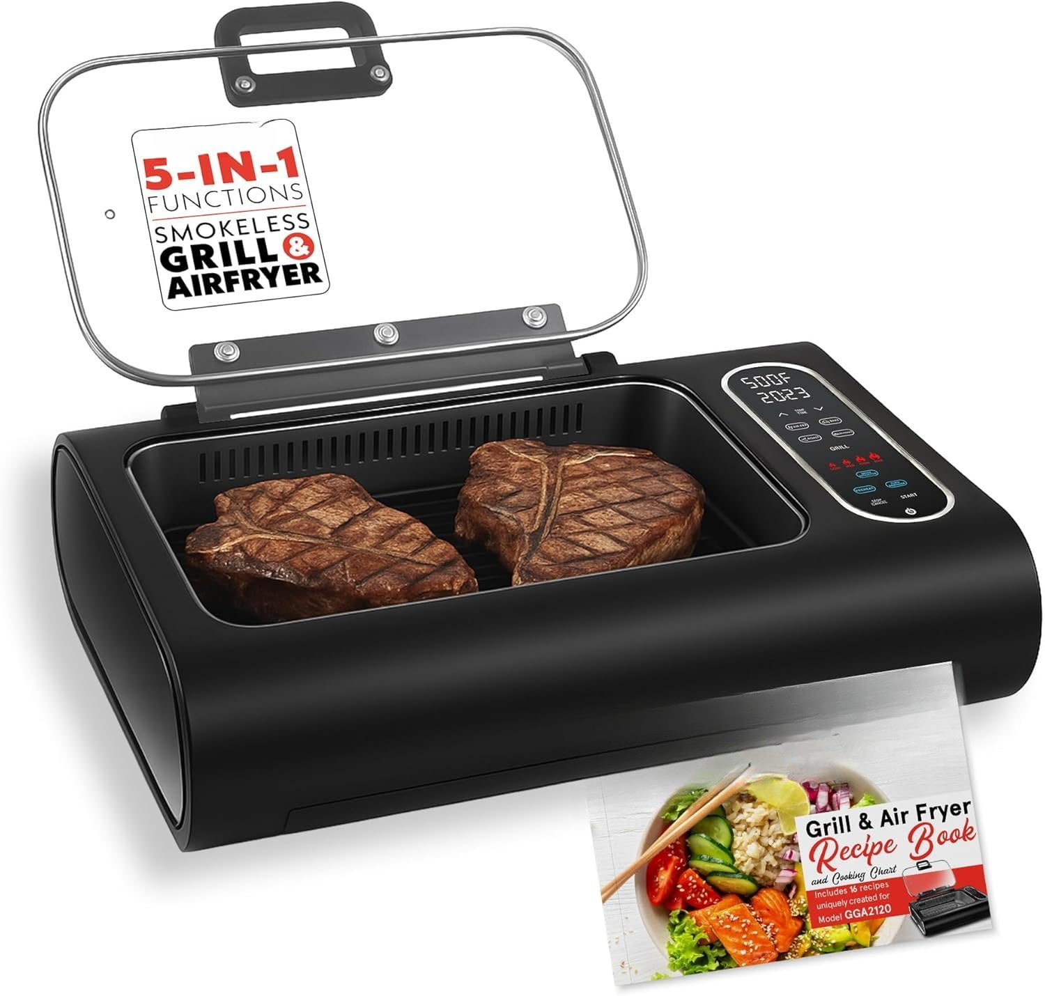 Indoor Grill - Air Fryer Combo with Extractor, 5 Cooking Presets, Grill ...