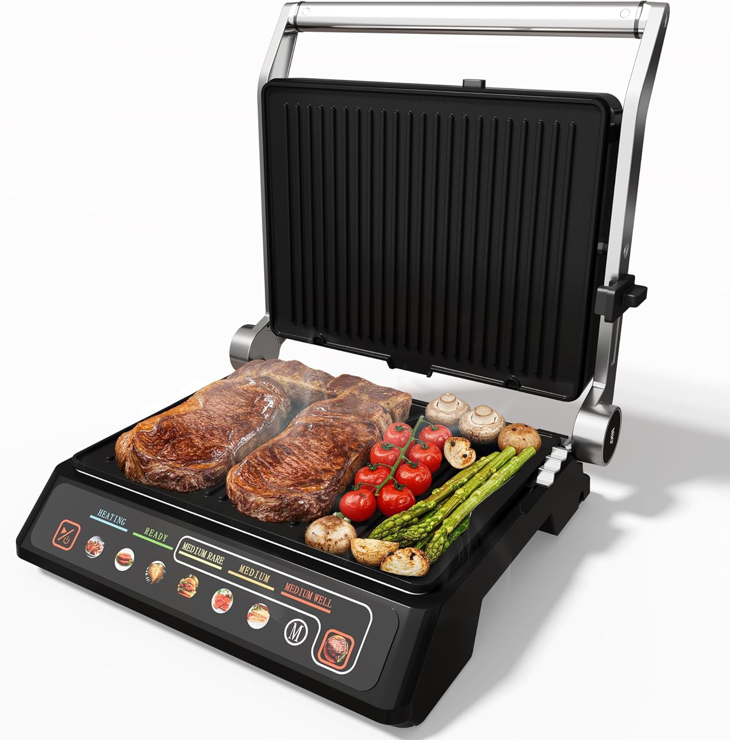 Indoor Grill & Griddle with Preset Menu, 1600W Electric Panini Press ...