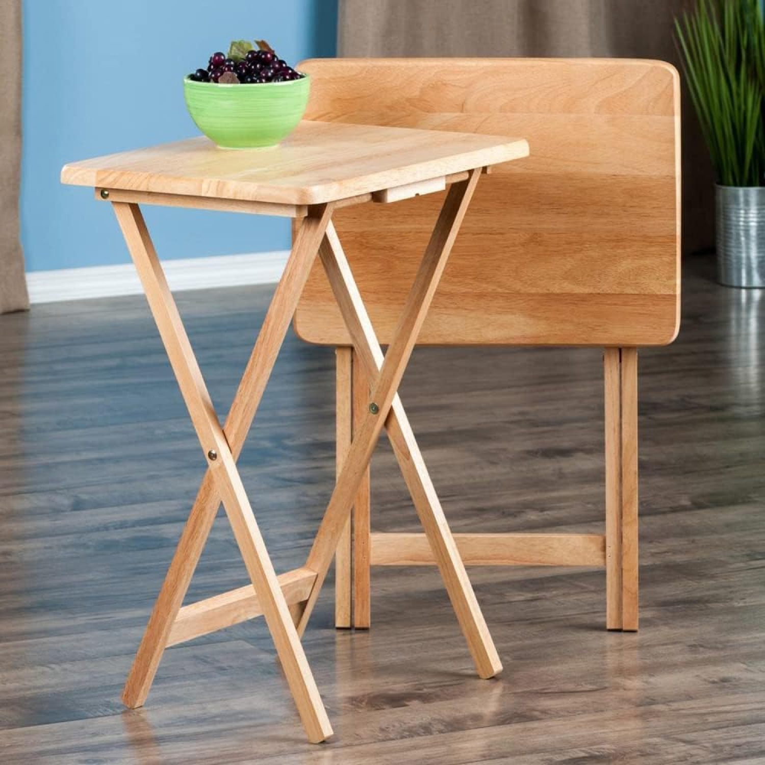 2 Piece Foldable Wooden TV Tray Set Portable Snack and Laptop Tables ...