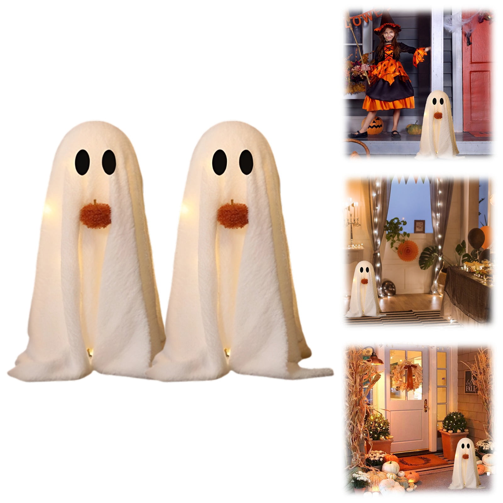 Indoor Halloween Decor 2 Pack Sherpa Ghosts Light Up Cute Ghost ...