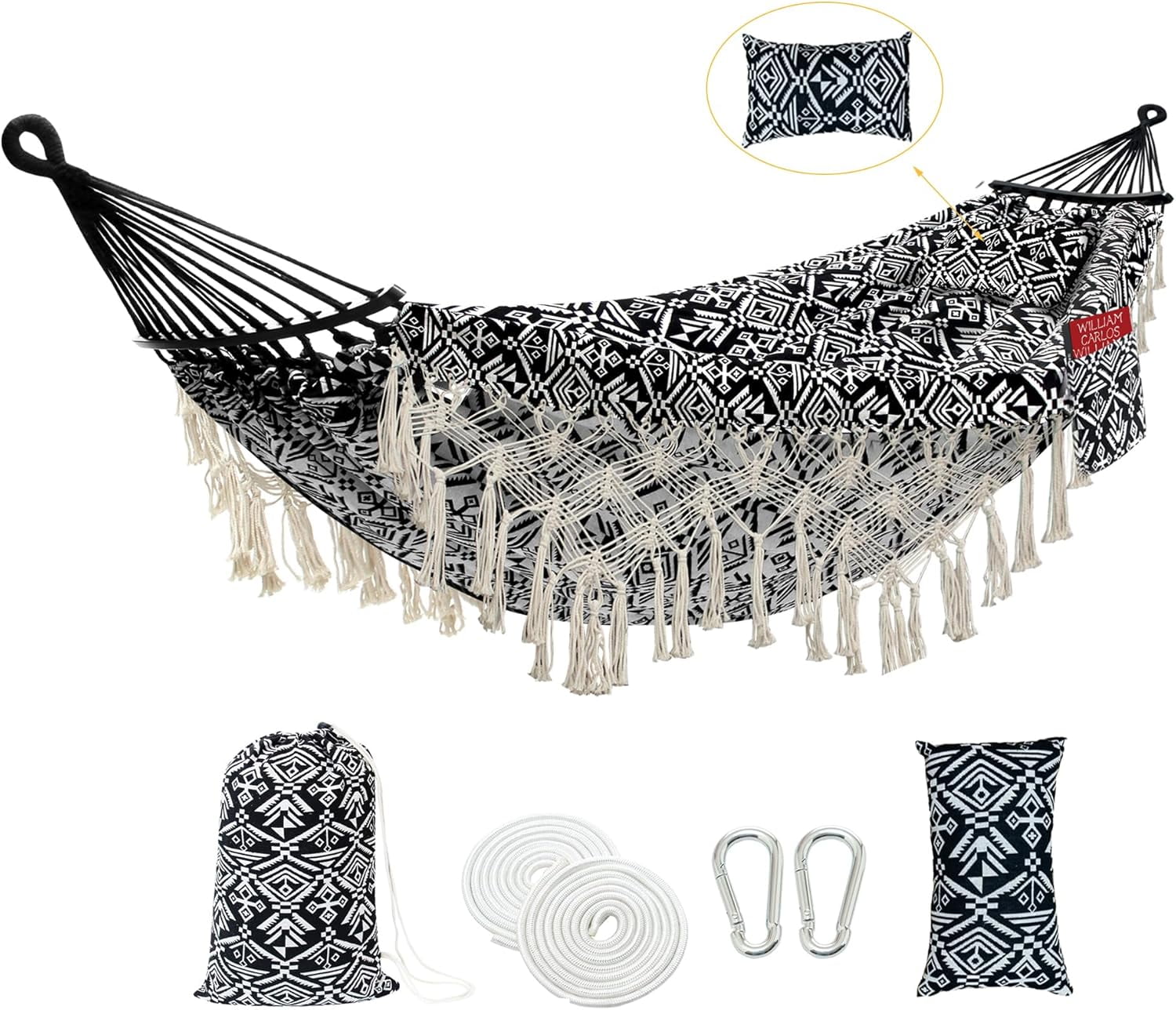 Indoor Hammock with Macrame Fringe for 2 Persons,Double Boho Hammocks ...