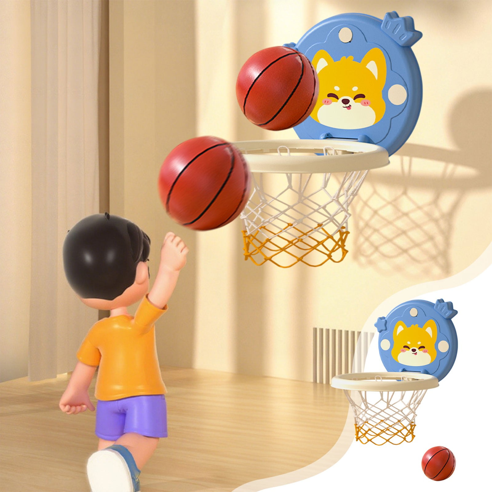 Indoor Hanging Basketball Hoop Toy Foldable Adjustable Play Set with ...