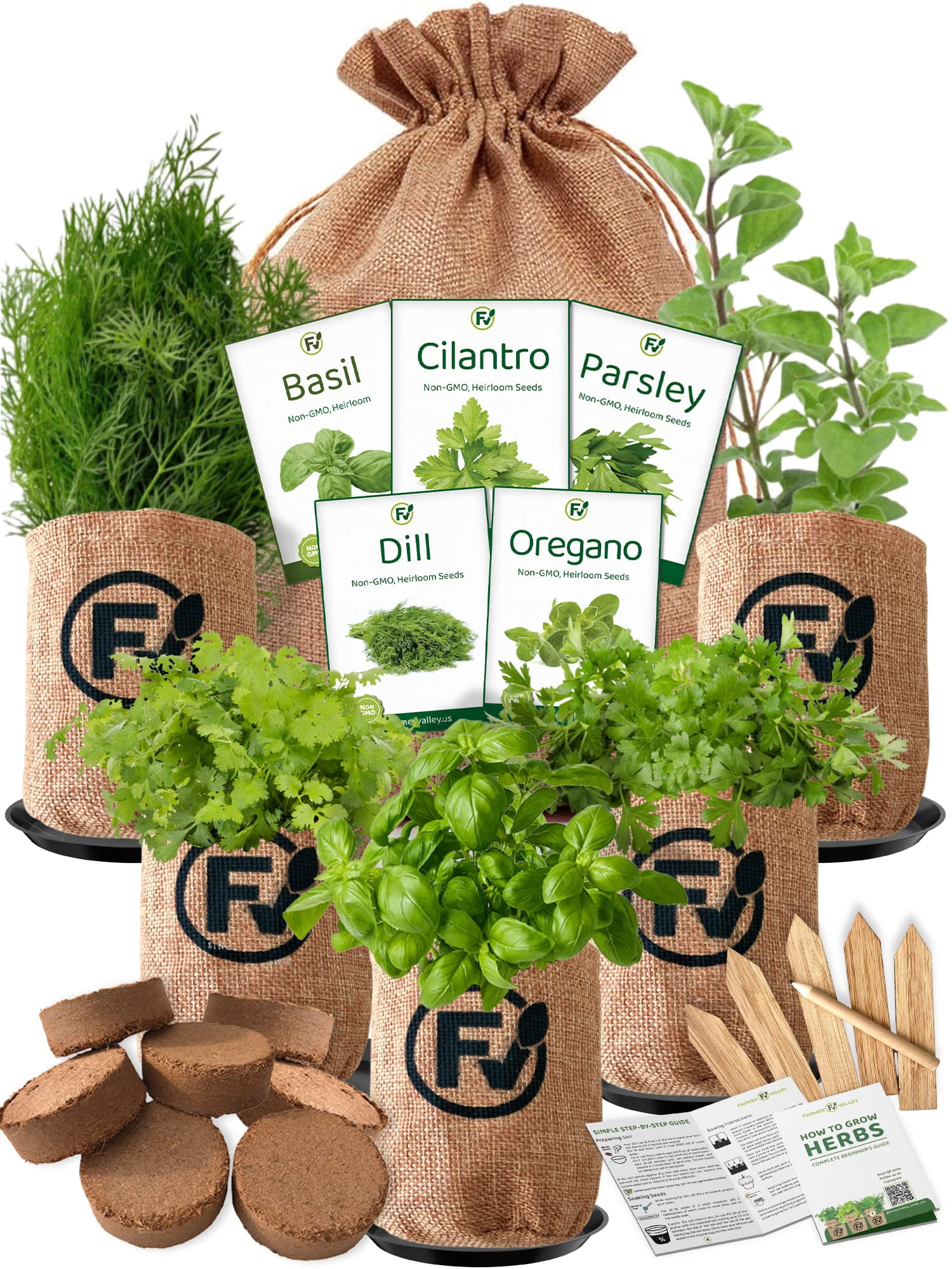 Indoor Herb Starter Grow Kit - AIS1 5 Different Medicinal & Tea Herb Seeds - Parsley, Basil ...