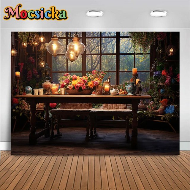 Indoor Home Flower Backdrop Photography Night Spring Easter Baby Shower ...