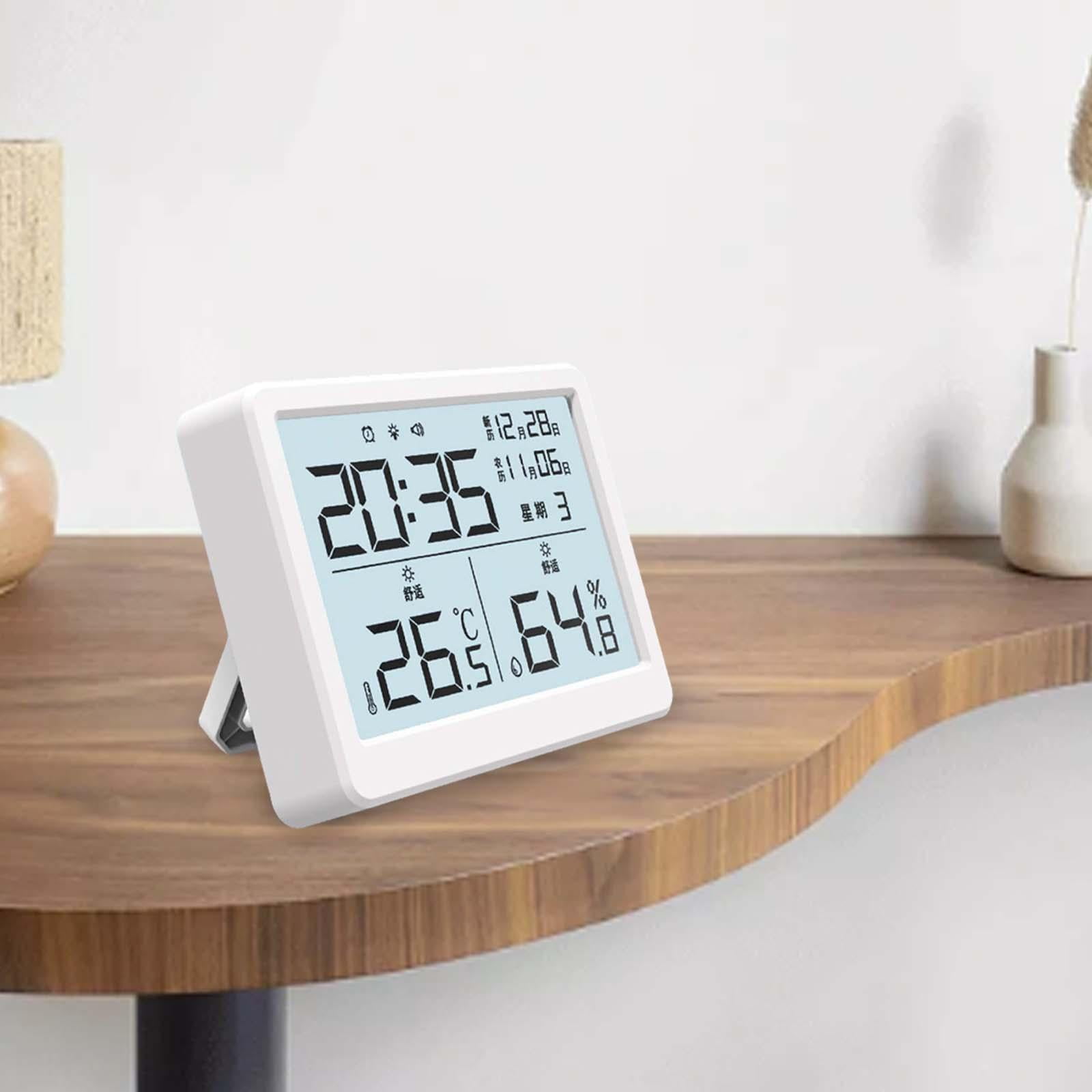 Indoor Hygrometer Desk Clocks Calendar Easy Read Portable LCD Screen ...