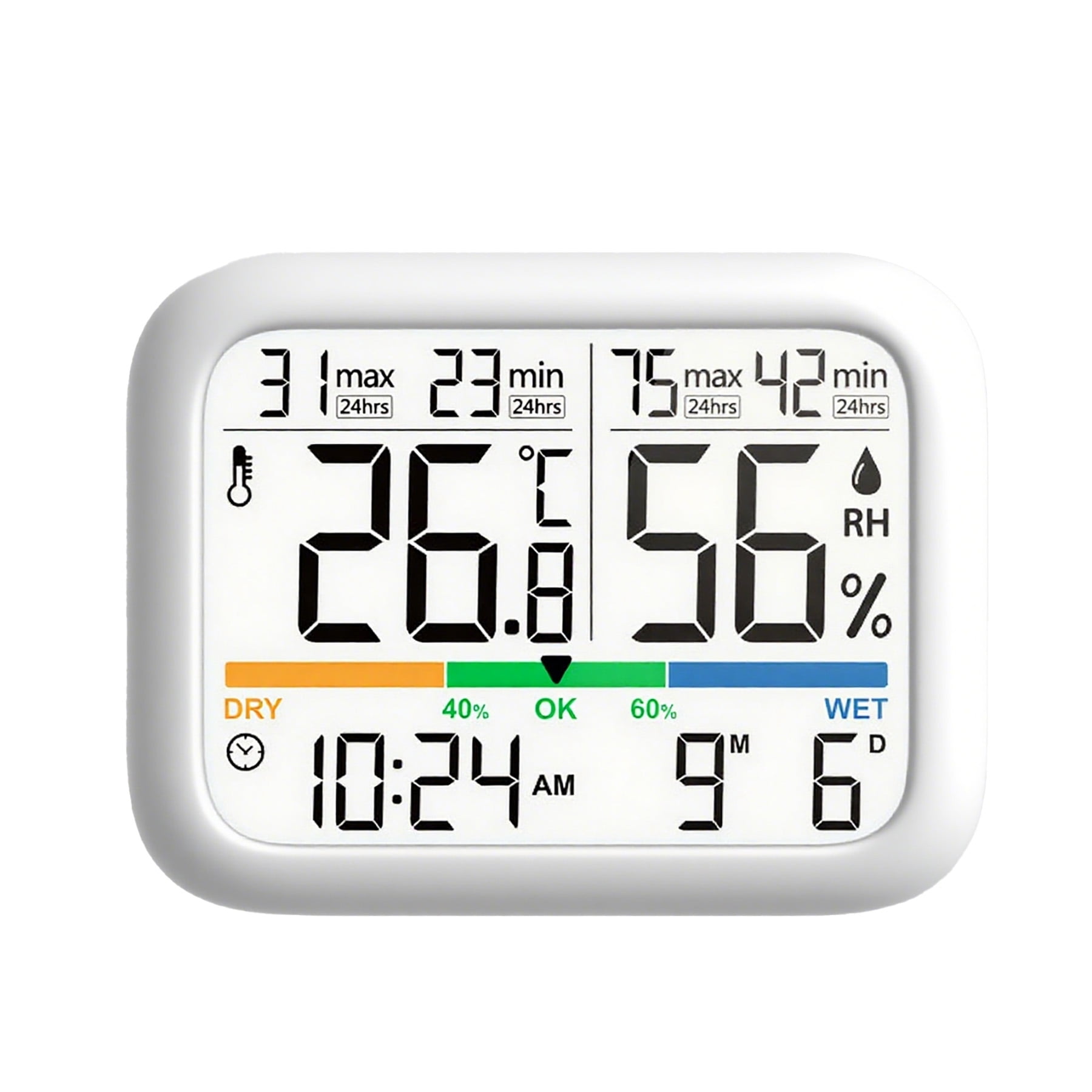 Indoor Hygrometer Temperature , Humidity Monitor With Backlight, Large ...