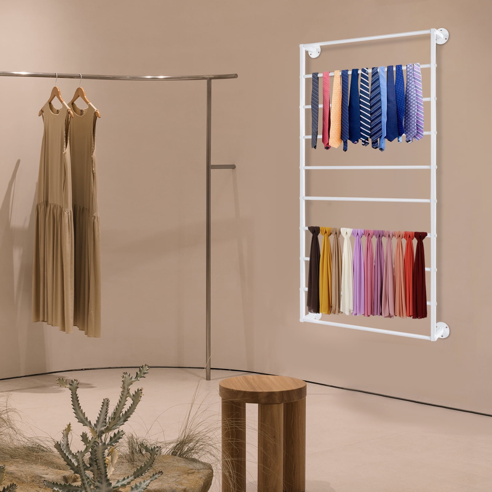 Indoor Iron 10 Tiers Wall Display Rack, Modern White Wall Mounted Scarf ...