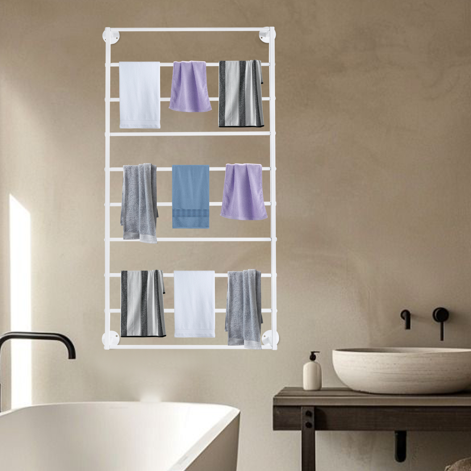 Indoor Iron 10 Tiers Wall Display Rack, Towels Storage Rack Modern ...