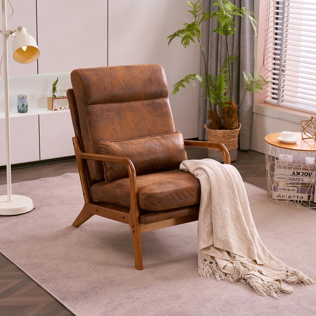 Indoor Leisure Chair, Comfy Wood Chair with Ergonomic Backrest, High ...