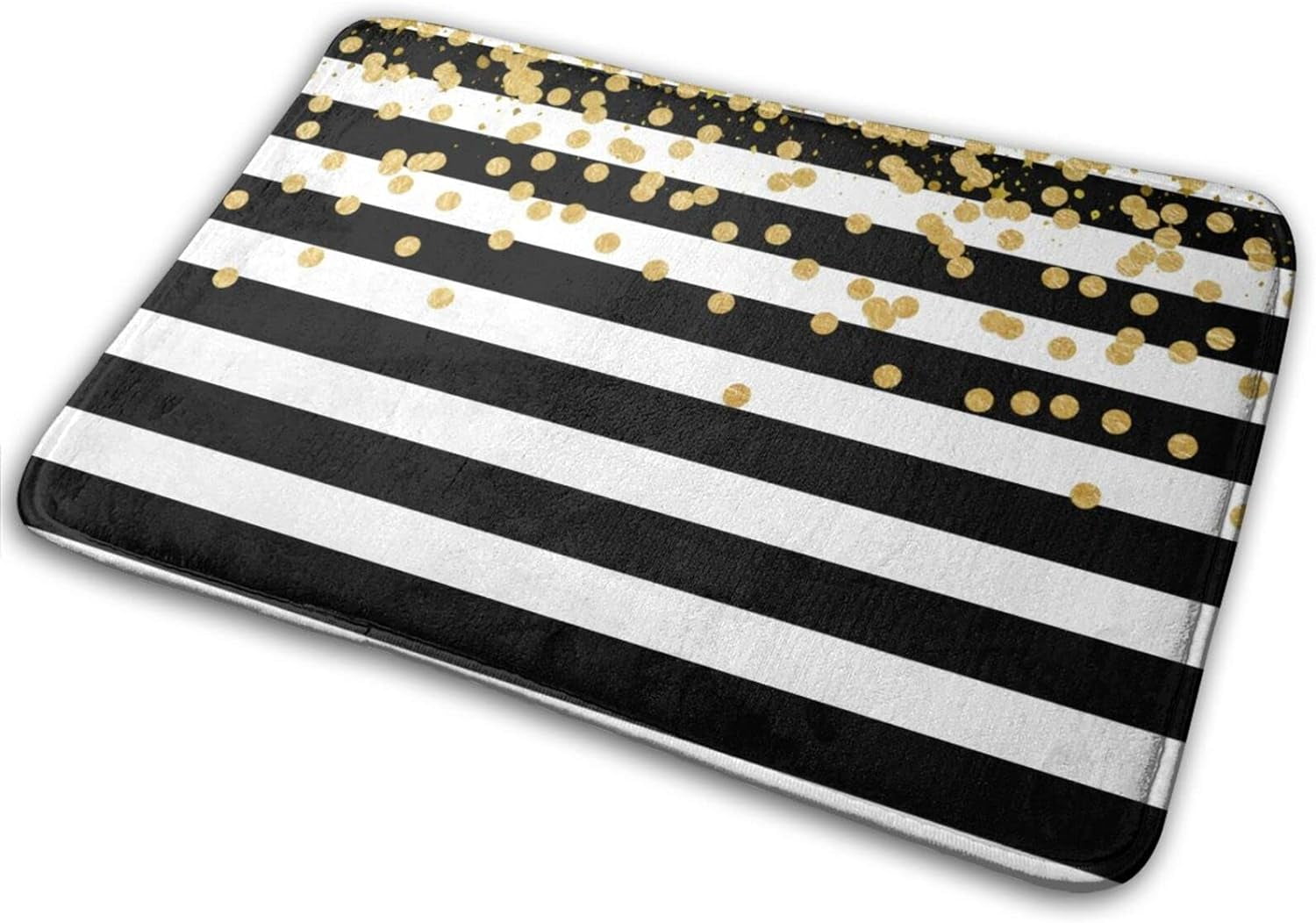 Indoor Mat for Back Door Black And White Faux Gold Confetti Memory Foam ...