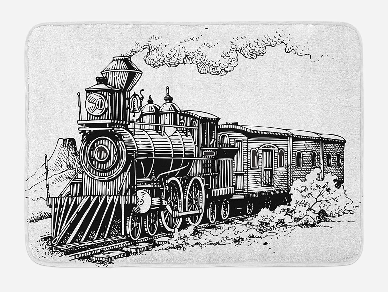 Indoor Mat for Carpet Steam Engine Bath Mat Old Train in Country ...