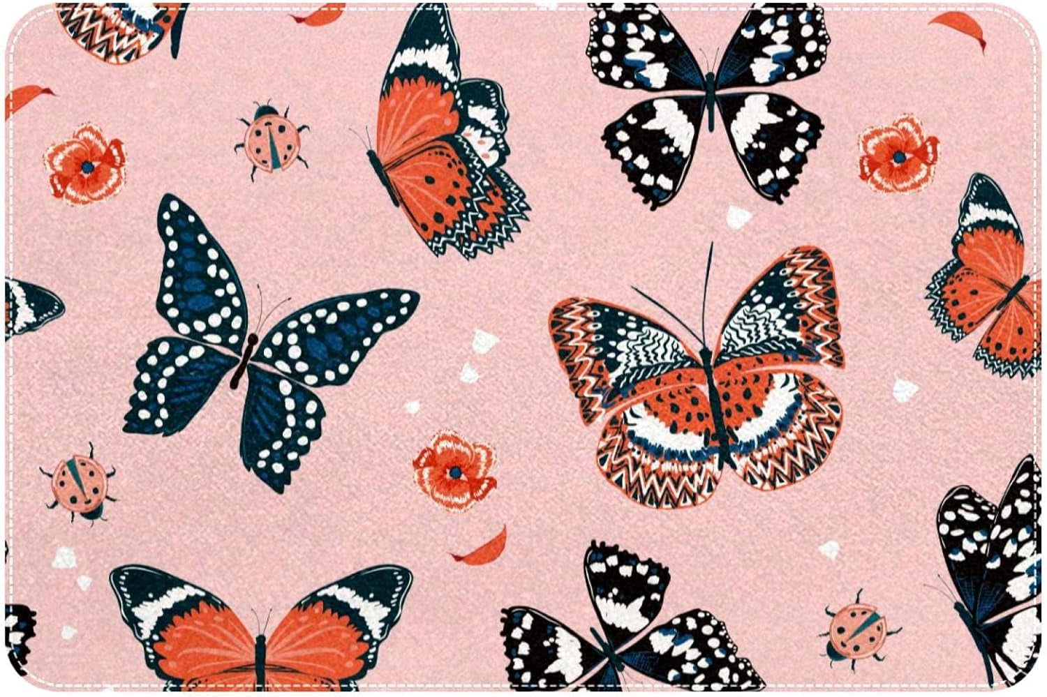 Indoor Mat for Sliding Glass Door Pink Butterfly Beetle Pattern Bath ...