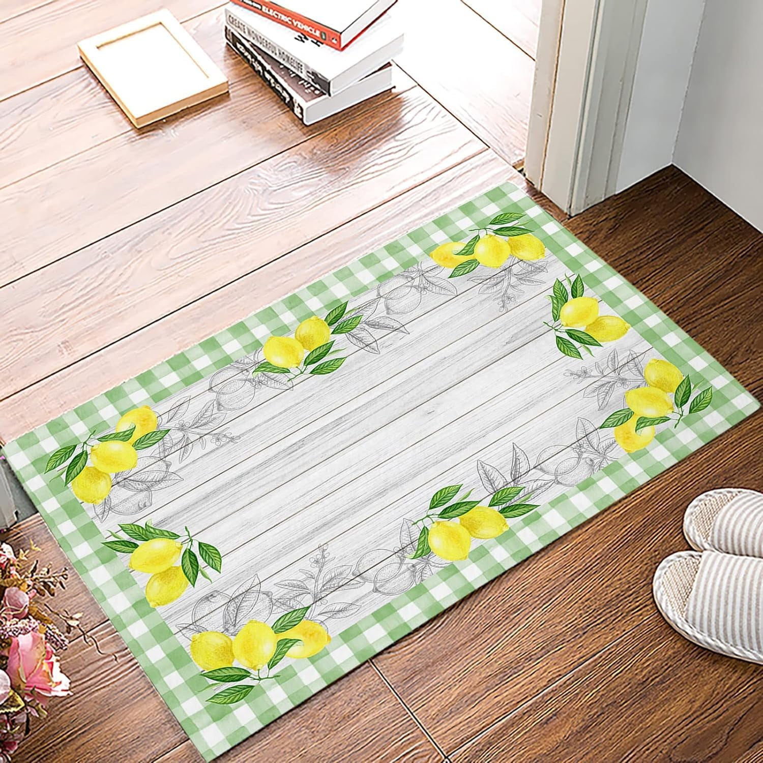 Indoor Mat Throw Carpet, Close-up Blooming White Magnolia with Green ...