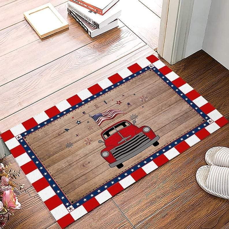 Indoor Mat Washable Doormat Great Independence Day A Red Truck with ...