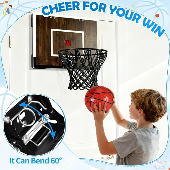 Indoor Mini Basketball Hoop Set – Over The Door with Wood Backboard ...