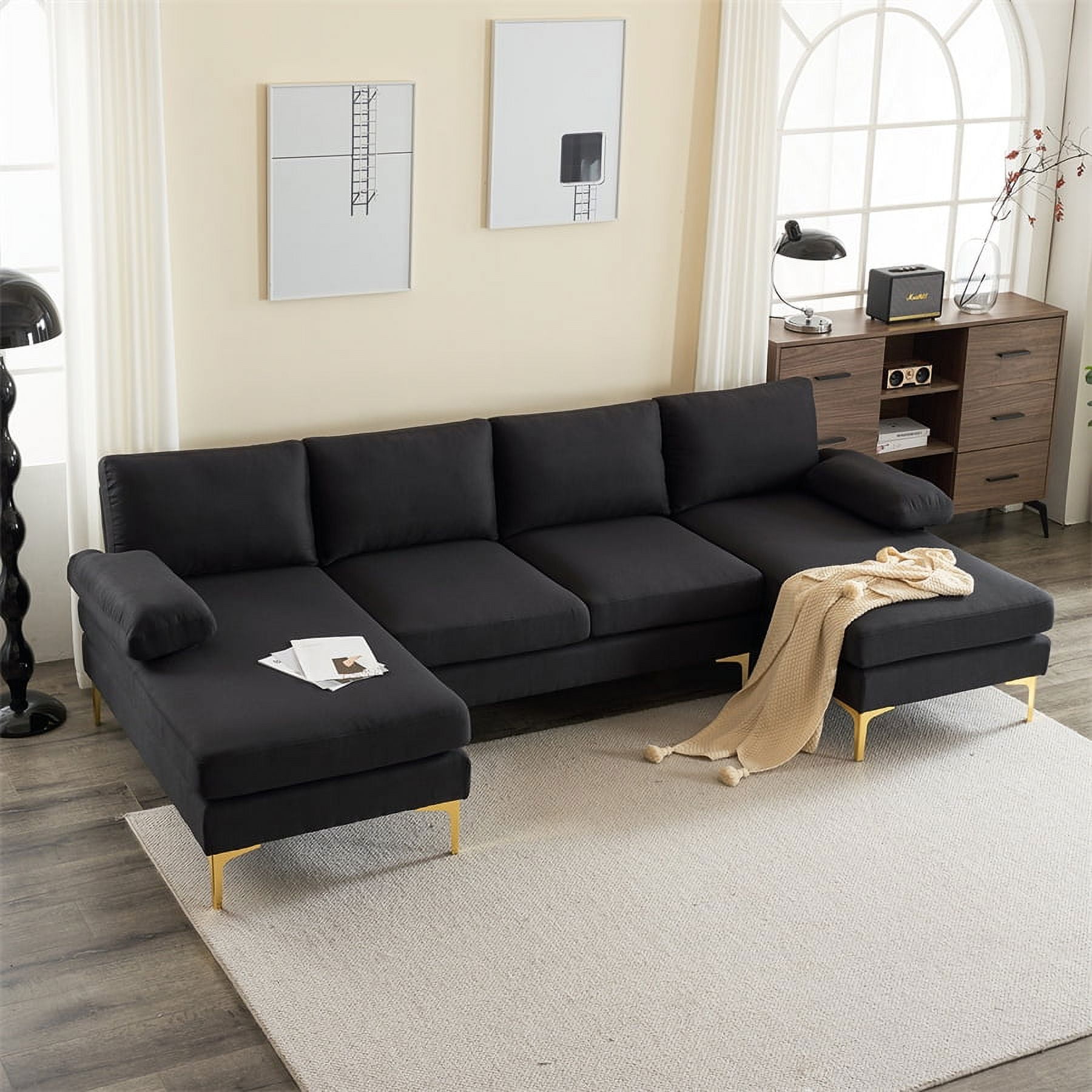 Indoor Modular Sofa, 4-Seater Couch Sofa with Wooden Frame and Iron ...