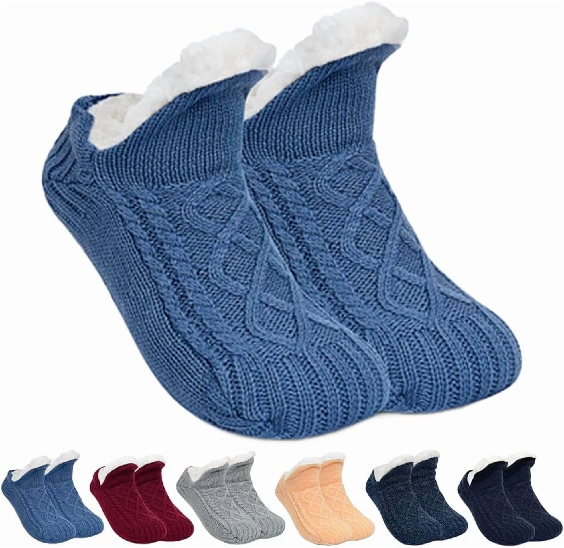 Indoor Non-Slip Thermal Socks for Women & Men, Fleece-Lined Thick Warm ...